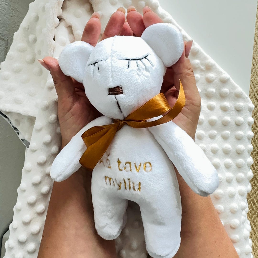 Personalized Sleeping Bear Toy, Handmade Soft Minky Plush, Customized ...