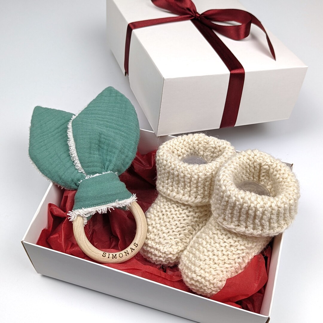 Personalized Baby Teether Set of Wool Booties and Baby - Etsy