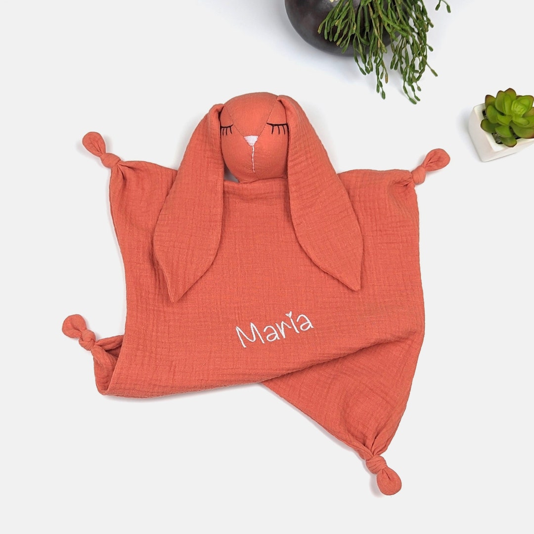 Personalized Bunny Comforter, Terra Cotta Soft Sleeping Toy, Organic ...