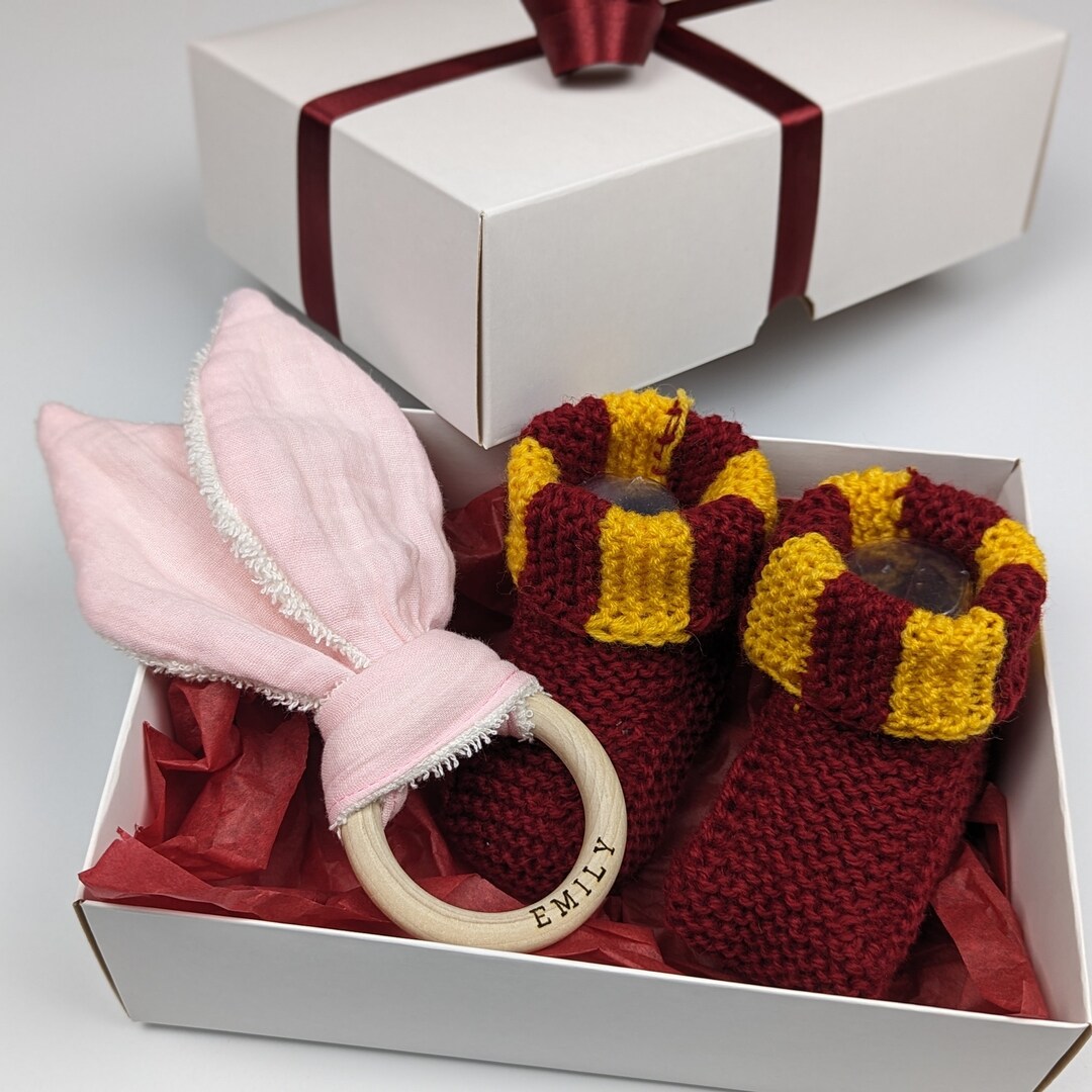 Personalized Baby Teether Set of Wool Booties and Baby - Etsy
