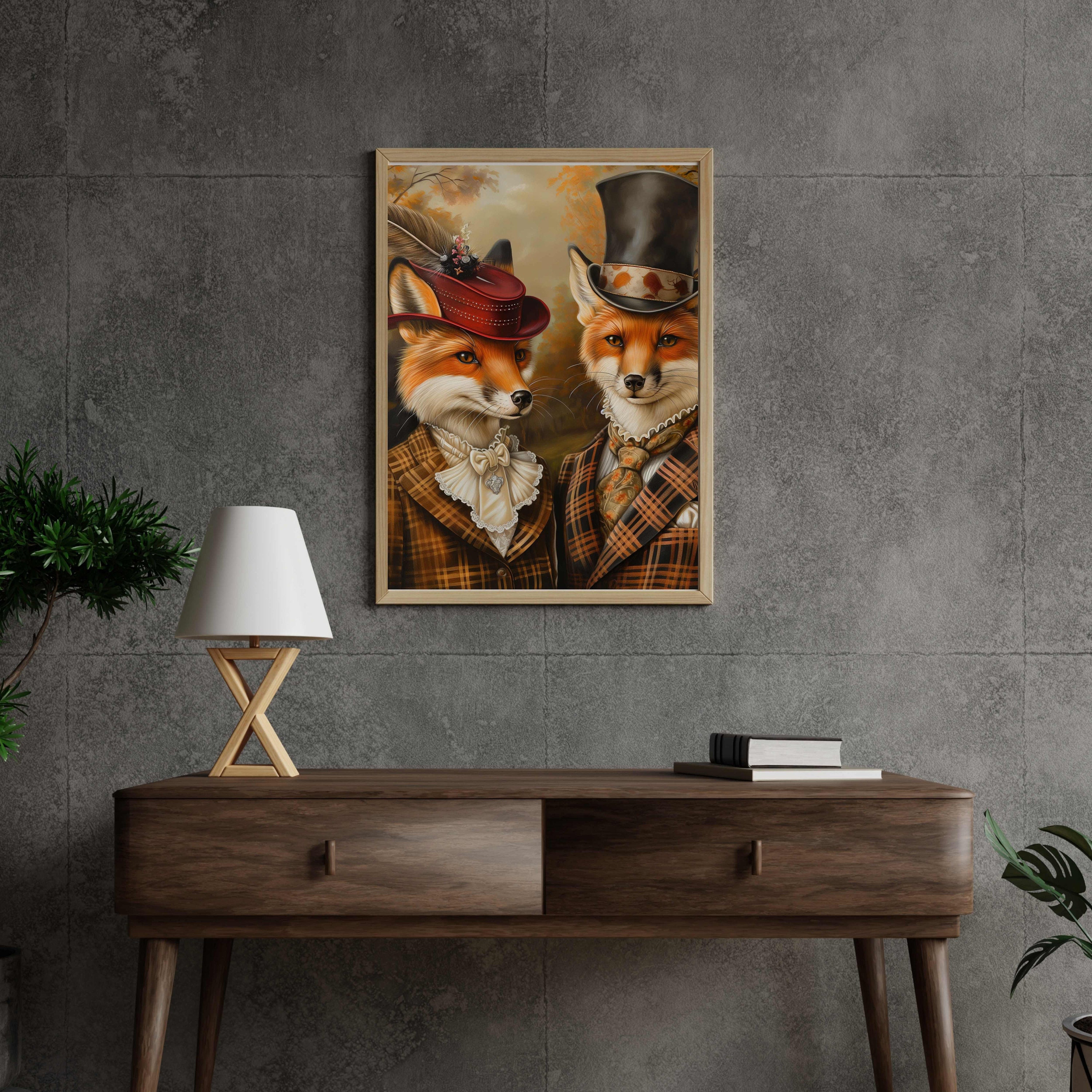 Whimsy Fox Couple, Animal Artwork, Nature Lover, Dapper, English ...