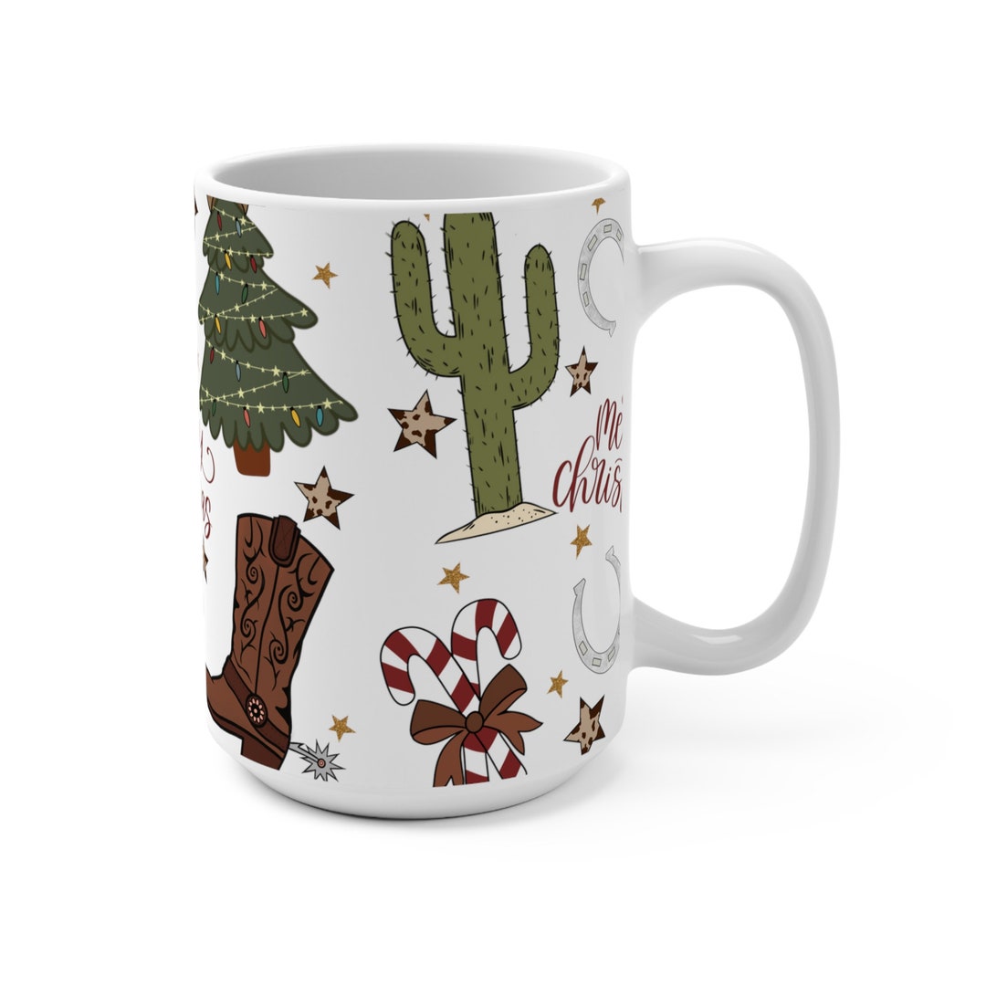 Christmas Western Mug, Cowboy Cactus Tree Mug, Western Style Christmas ...