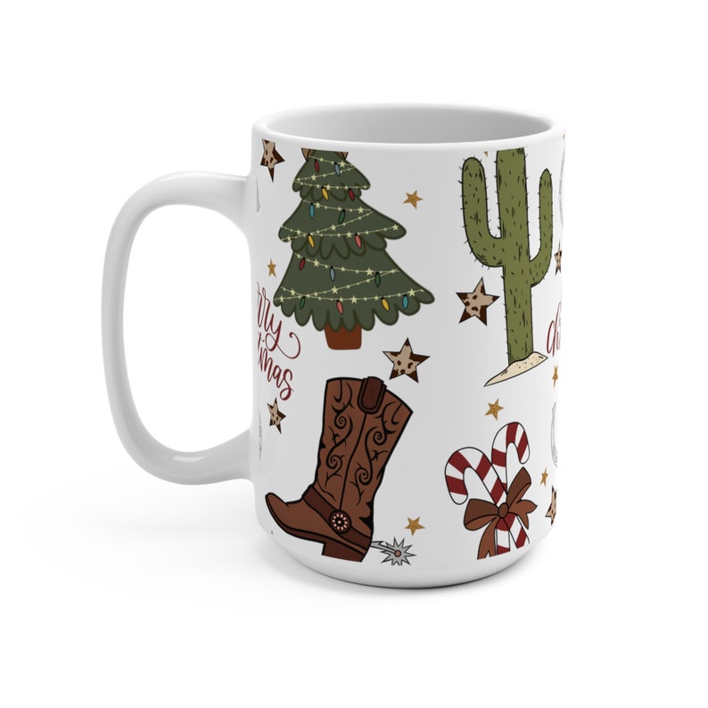 Christmas Western Mug, Cowboy Cactus Tree Mug, Western Style Christmas ...