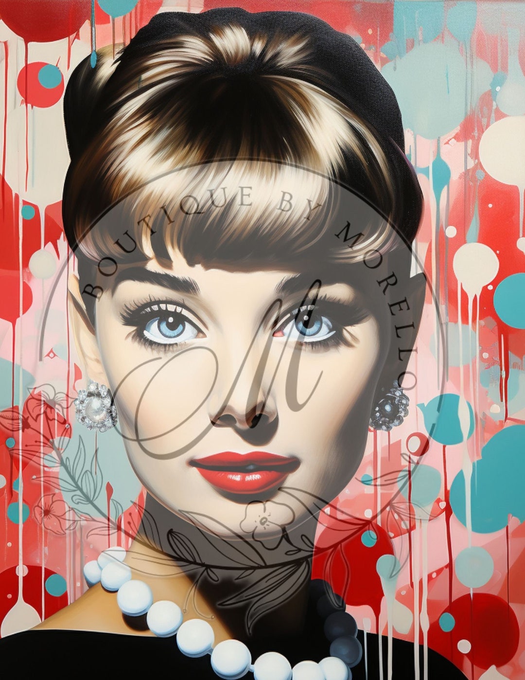 Pop Art Diva, Classic Pearls, Retro, 50s, Whimsy Artwork, Digital Art ...