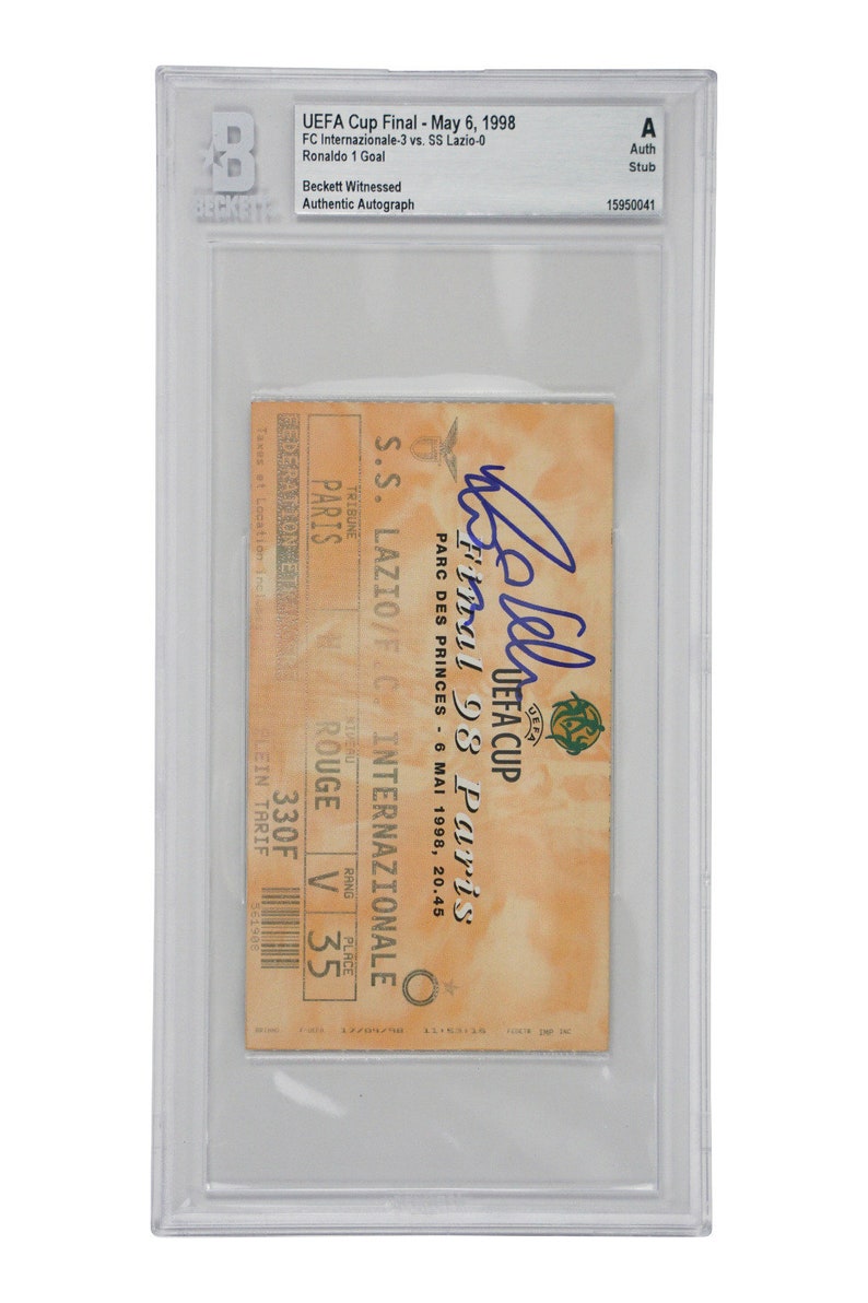Ronaldo Nazario Signed 1998 UEFA Cup Final Ticket R9 Scores BGS ...