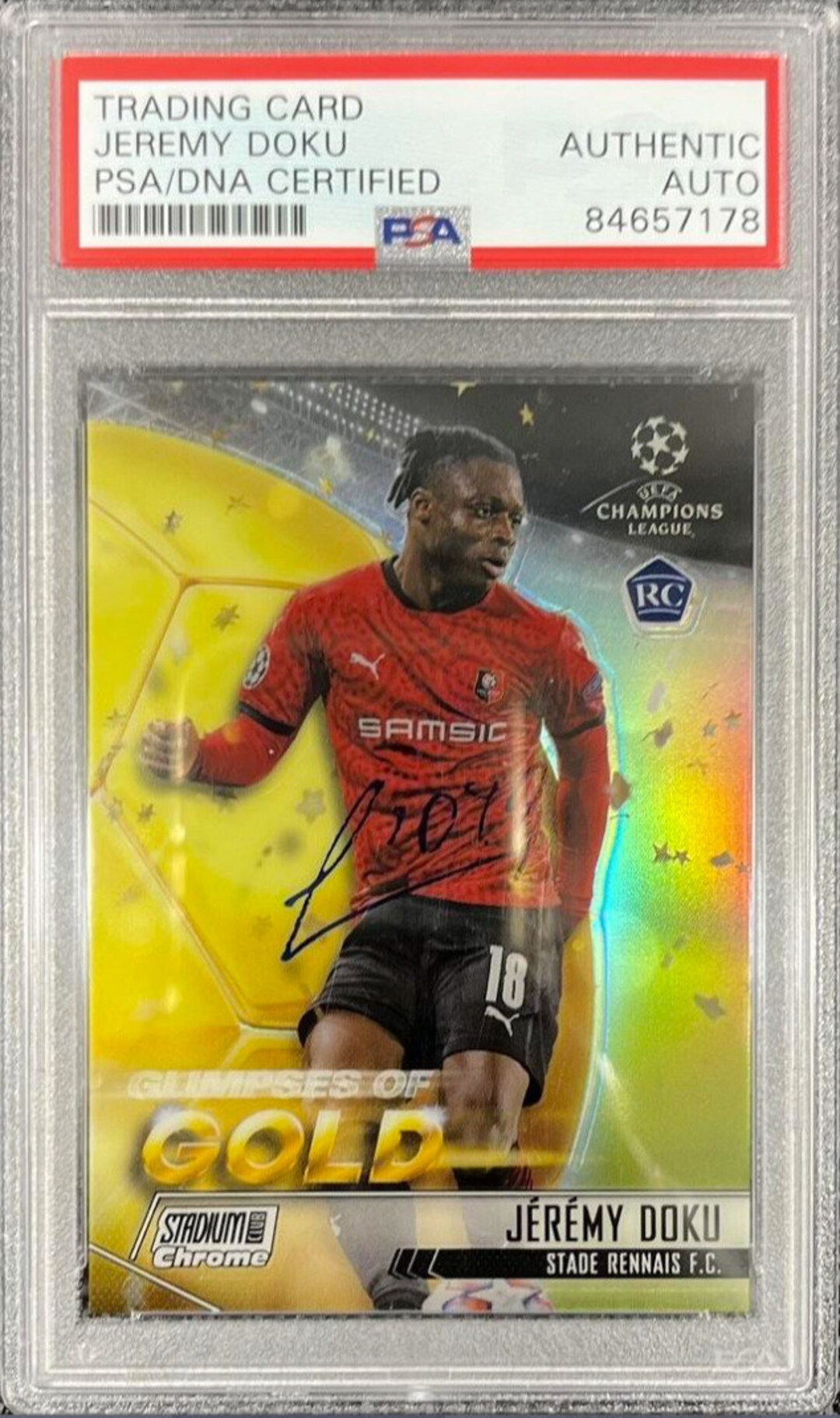 Jeremy Doku Signed Topps Stadium Club Chrome Gold Rookie Card PSA ...