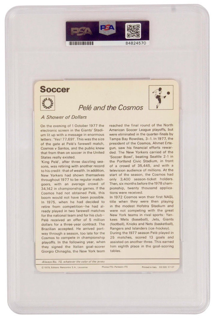 Pele Signed Large Soccer Trading Card Pele and the Cosmos PSA 9 - Etsy