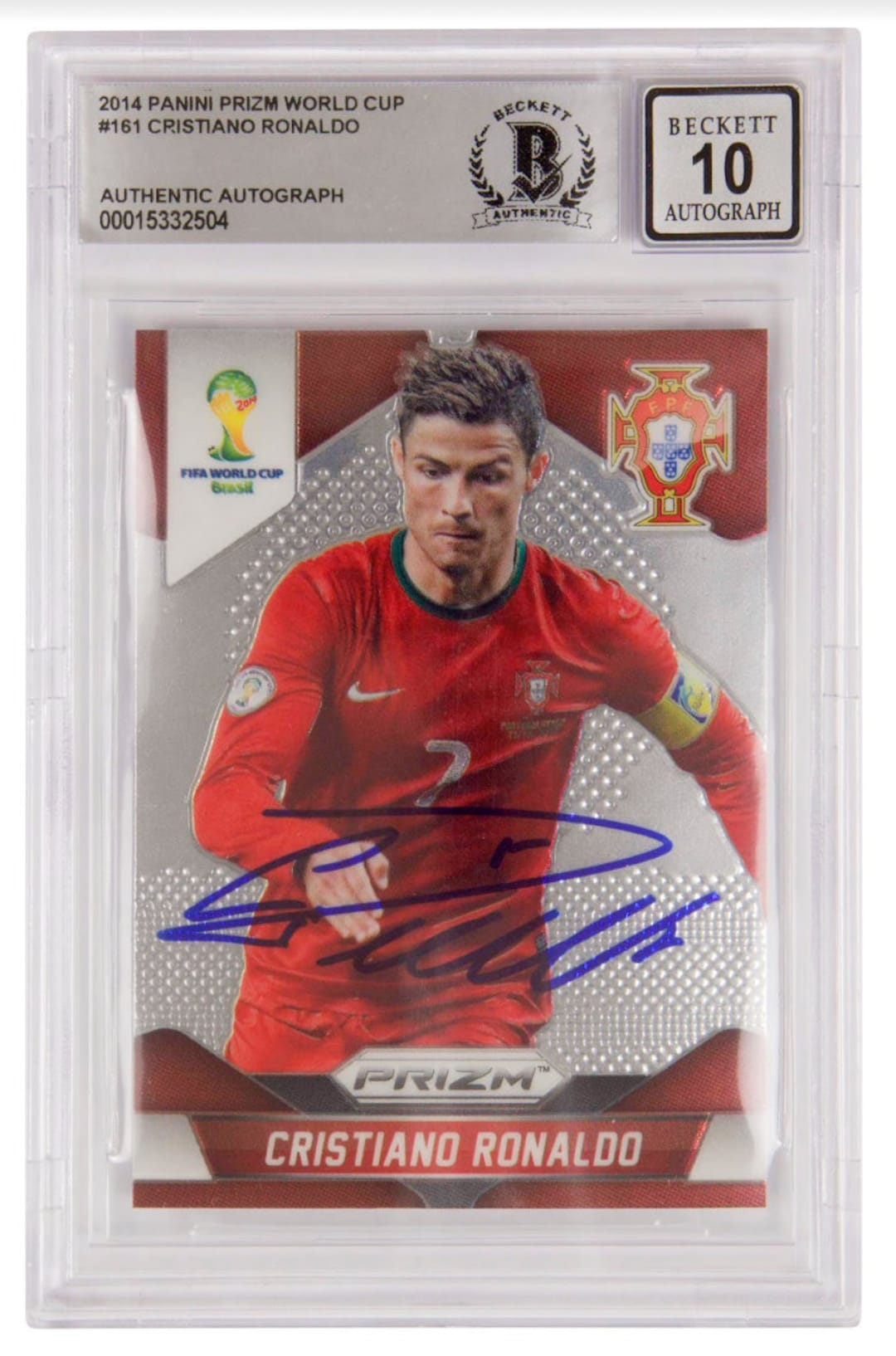 Cristiano Ronaldo Hand Signed 2014 Panini Prizm World Cup 161 Beckett ...