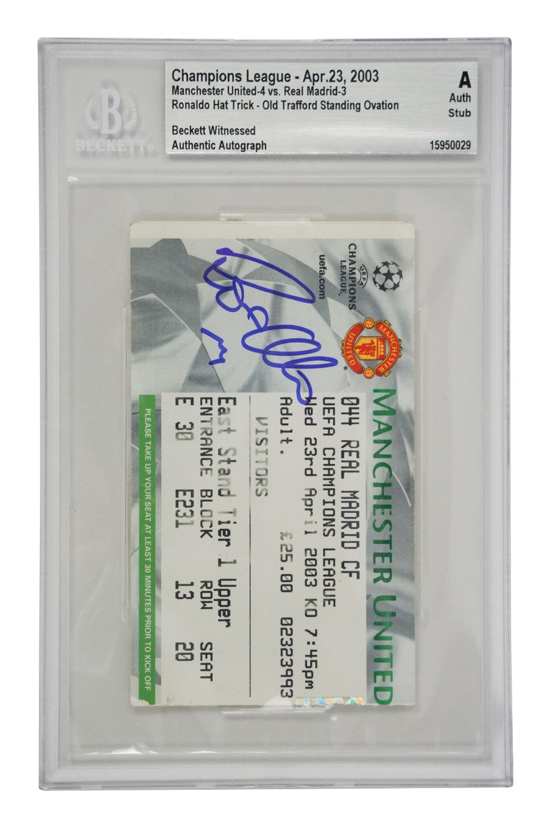 Ronaldo Nazario Signed 2003 UCL Ticket R9 Hat Trick Vs Man Utd BGS ...