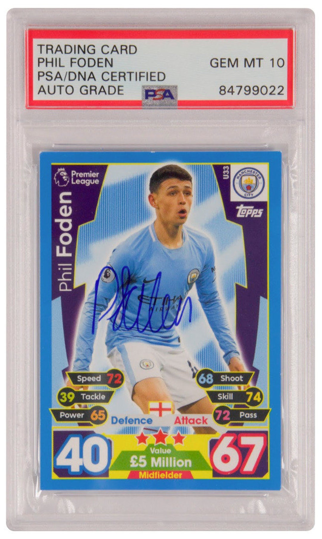 Phil Foden Signed 2017 Match Attax Rookie Card Manchester City PSA 10 ...