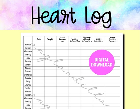 Heart Failure Weekly Log Tracker Blood Pressure Monitor - Etsy
