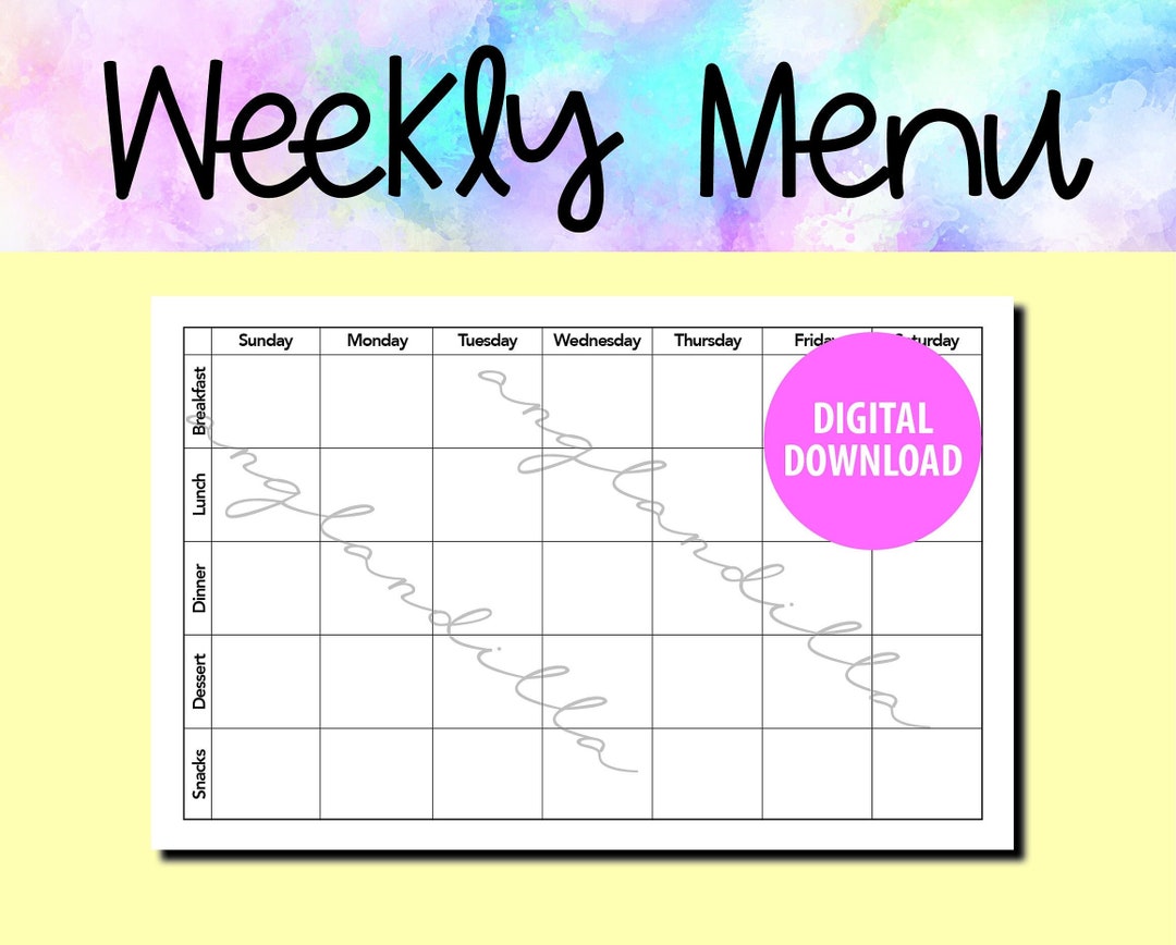 Menu Weekly Log Printable PDF Instant Download - Etsy UK