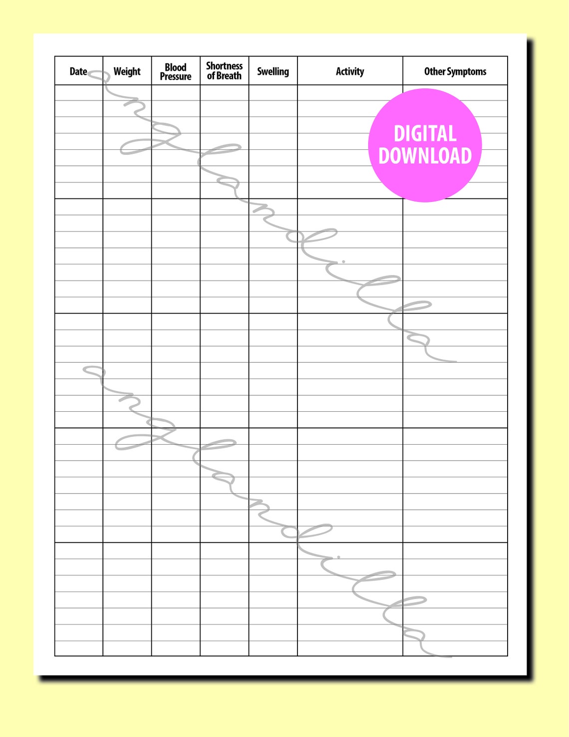 Heart Failure Weekly Log Tracker Blood Pressure Monitor Journal ...