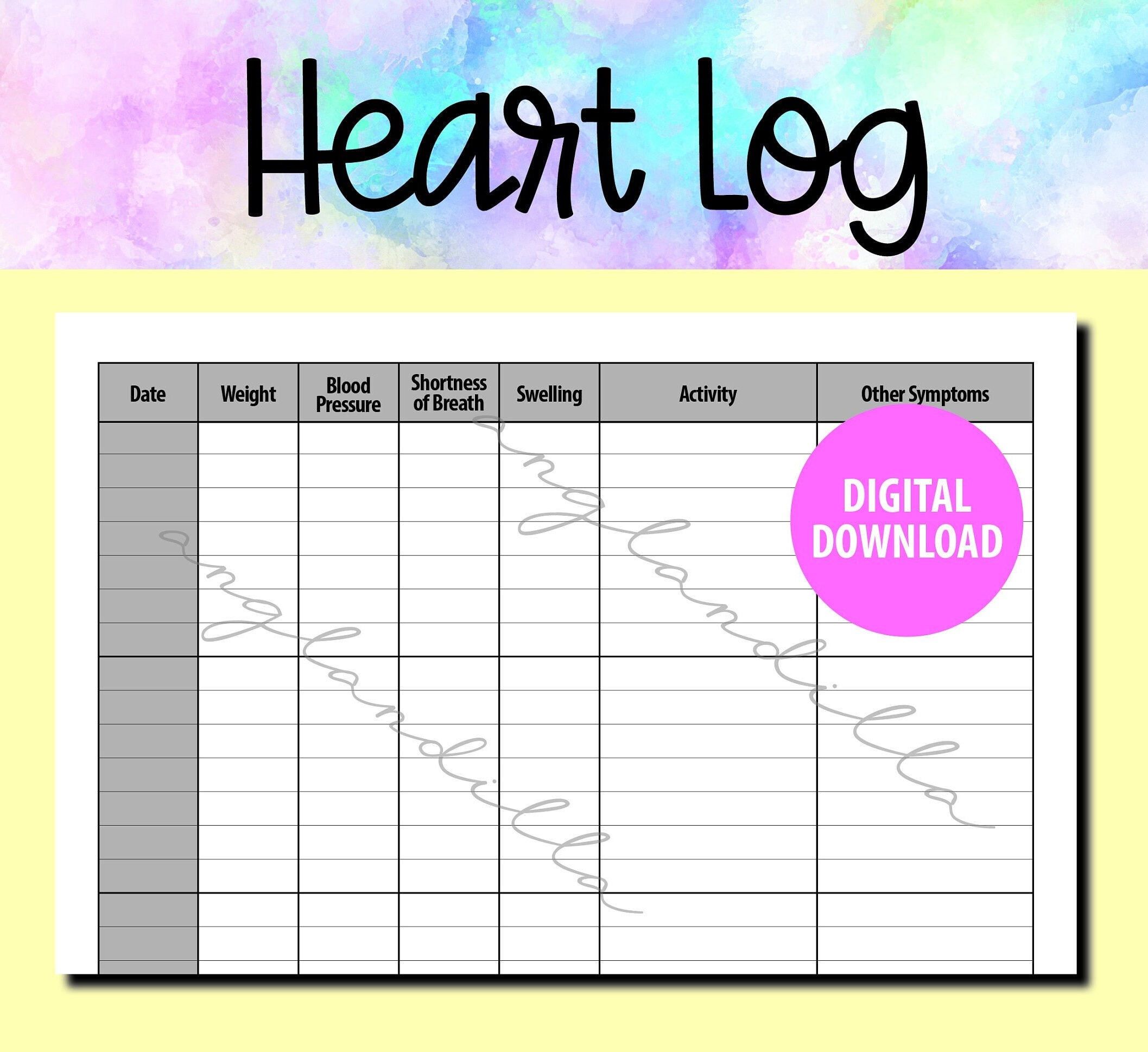 Heart Failure Weekly Log Tracker Blood Pressure Monitor Journal ...