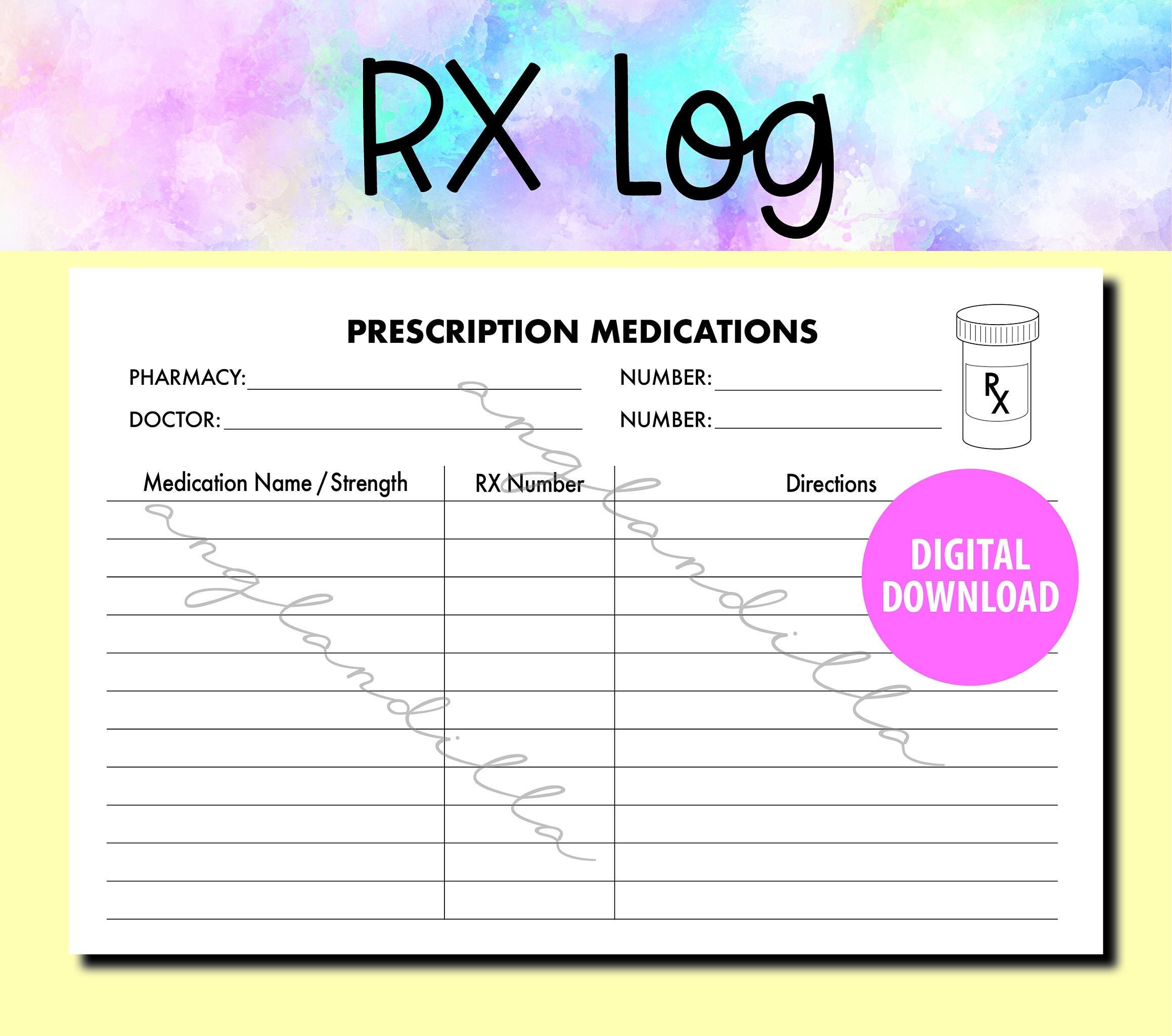 Prescription Medication List - RX Log - Printable PDF - Etsy