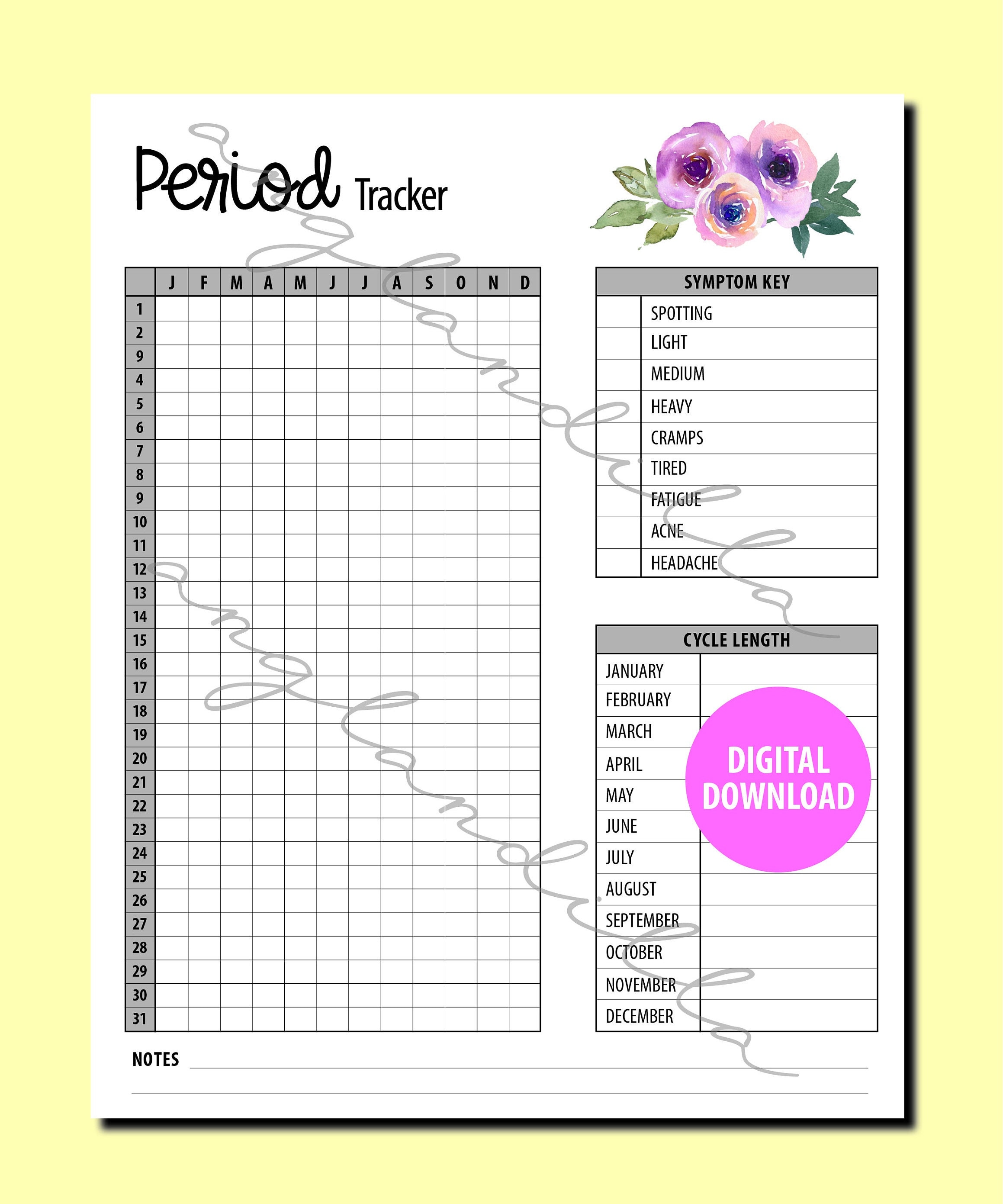 Period Tracker Printable PDF Digital Download - Etsy