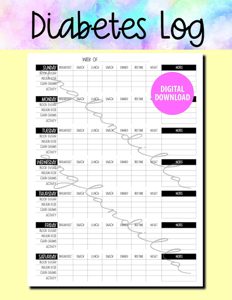 Type 1 Diabetes Weekly Log - Diabetes Journal - Printable PDF - Etsy