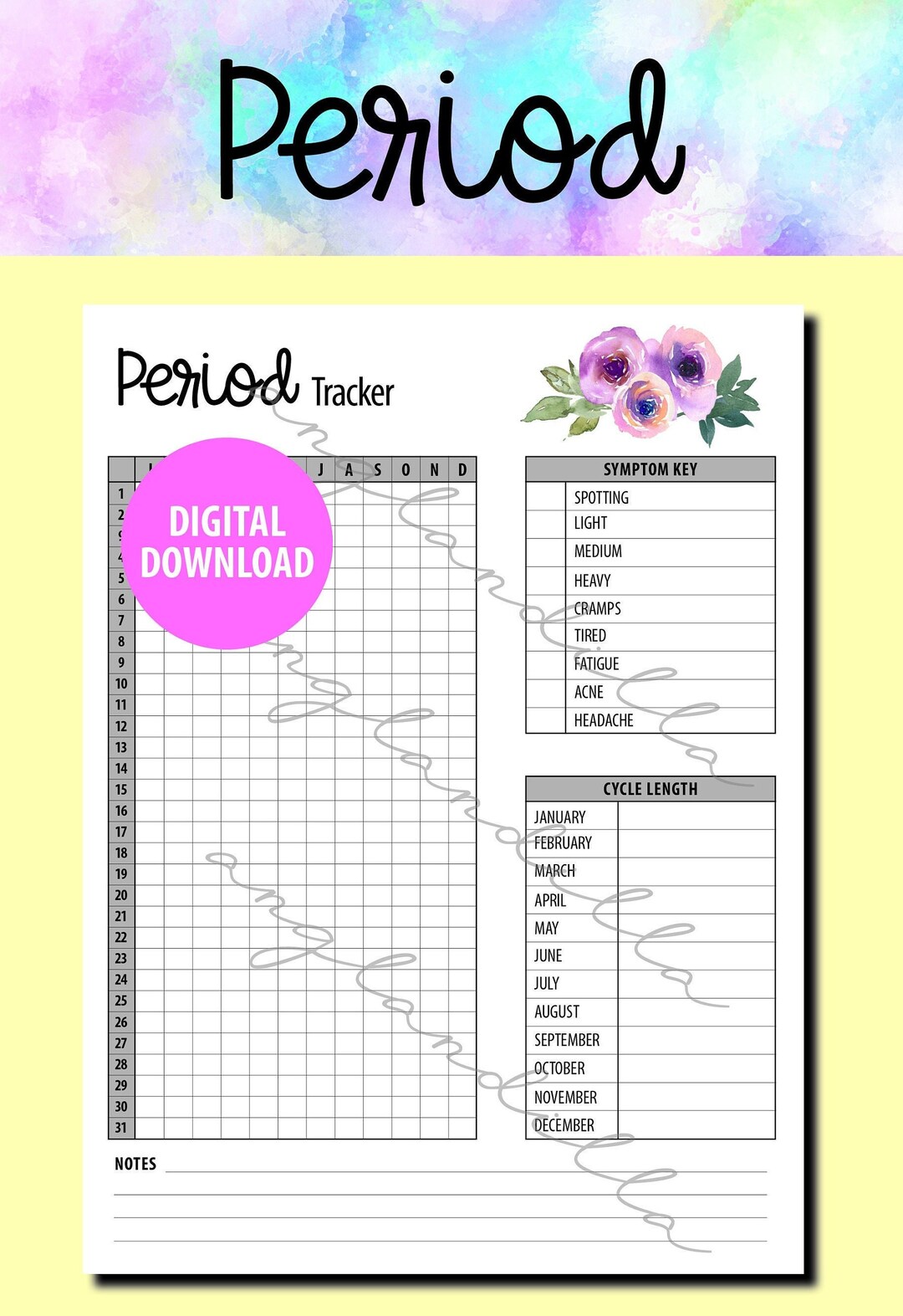 Period Tracker Printable PDF Digital Download - Etsy