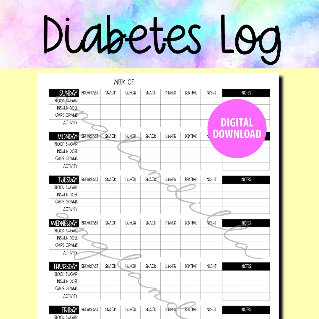 Type 1 Diabetes Weekly Log - Diabetes Journal - Printable PDF - Etsy