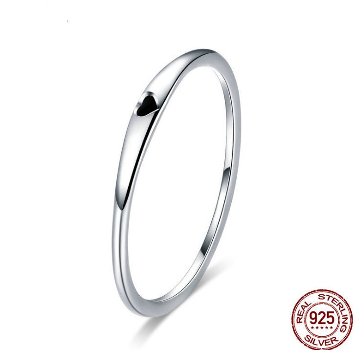 925 Sterling Silver Round Circle Pure Finger Ring Simple Heart Engrave ...
