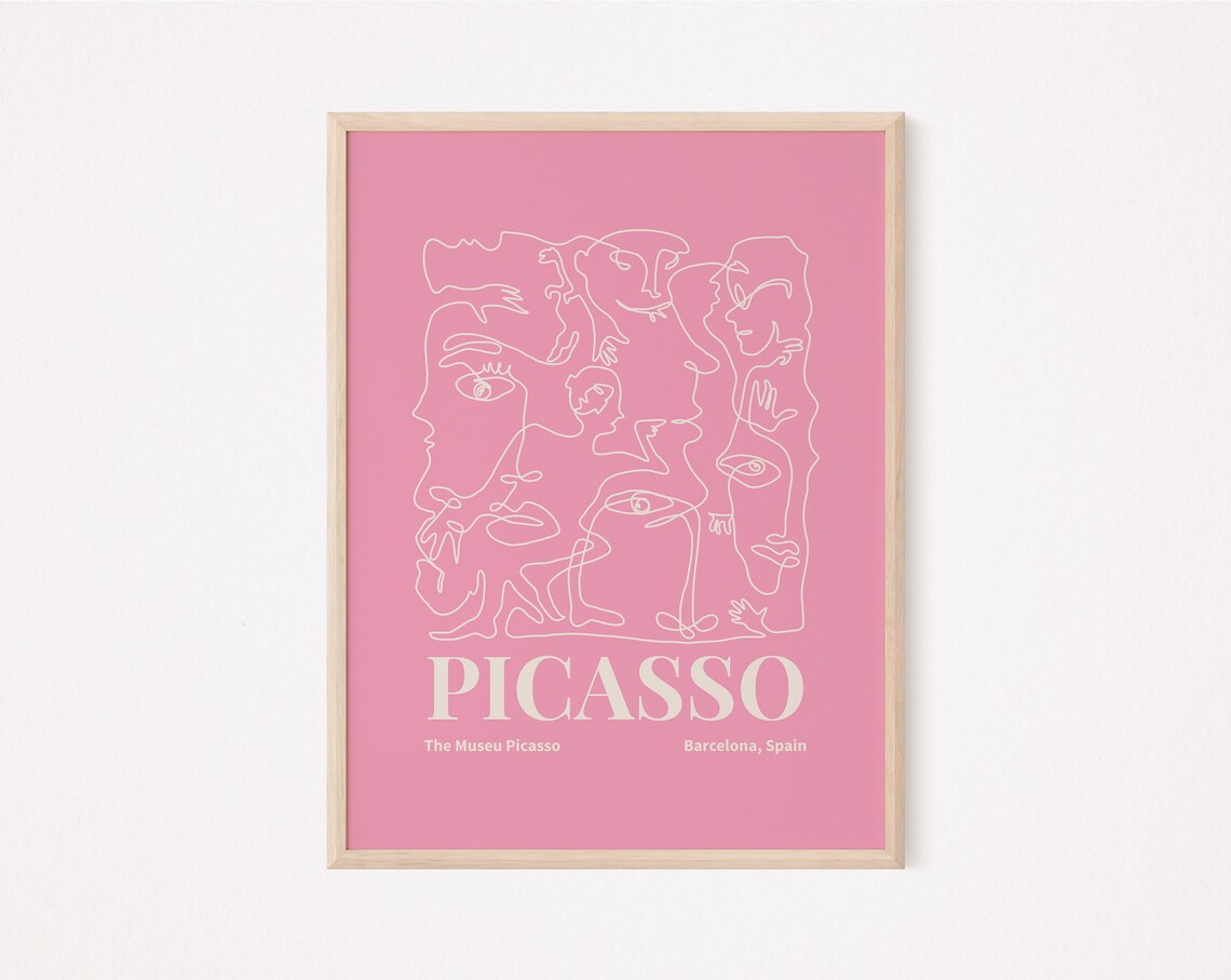 Bright Pink Picasso Line Art Print Minimalist Exhibition - Etsy