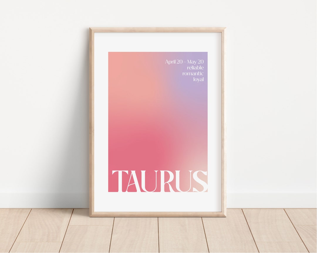 TAURUS, Pink Purple Gradient Print, Spiritual Wall Art, Star Sign Art ...