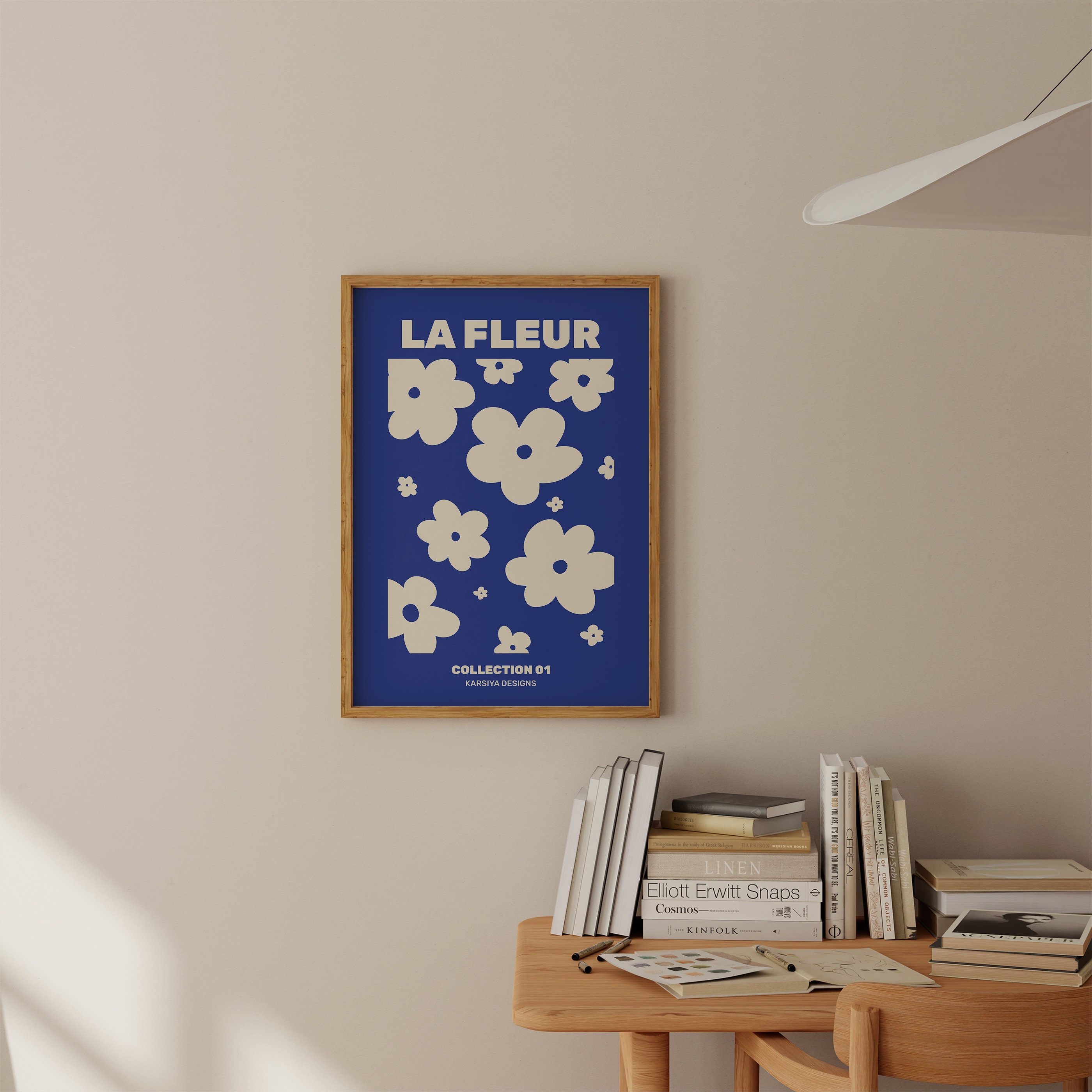 Blue La Fleur Package, Trendy Retro 70s Blue Wall Art, Minimalist Blue ...