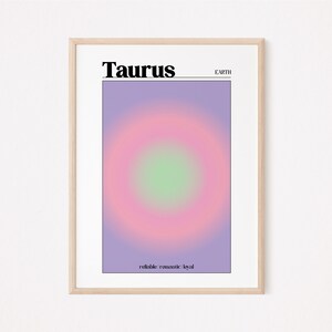 TAURUS, Spiritual Wall Art, Gradient Print, Star Sign Art, Aura Poster ...