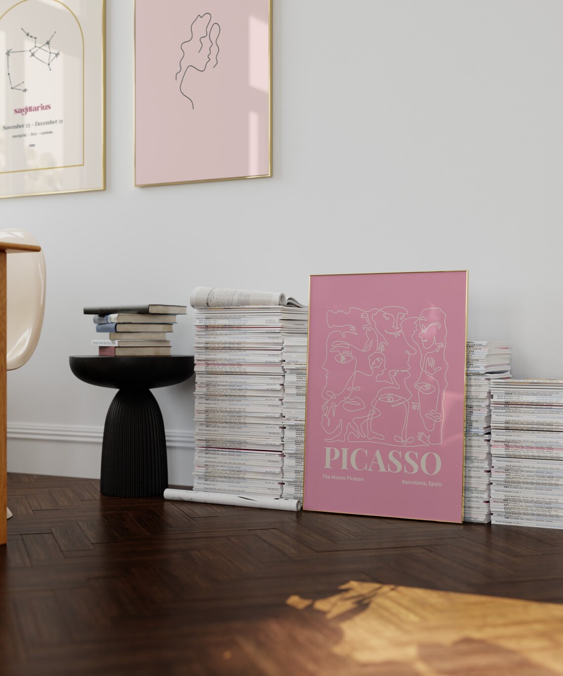 Bright Pink Picasso Line Art Print Minimalist Exhibition - Etsy