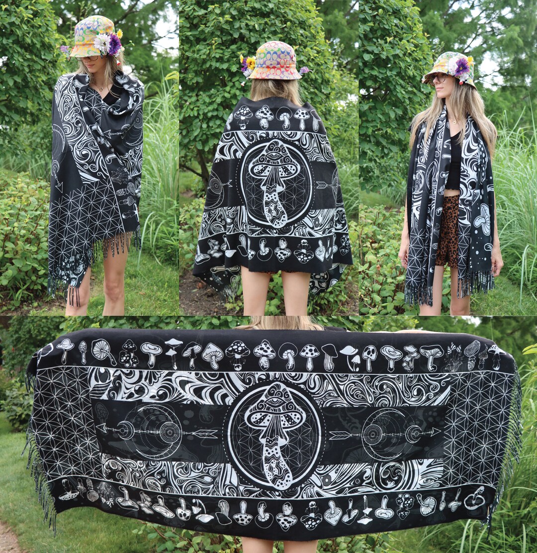 Mushroom Shawls | Mushroom Scarf | Trippy | Festival Shawl / Scarf ...