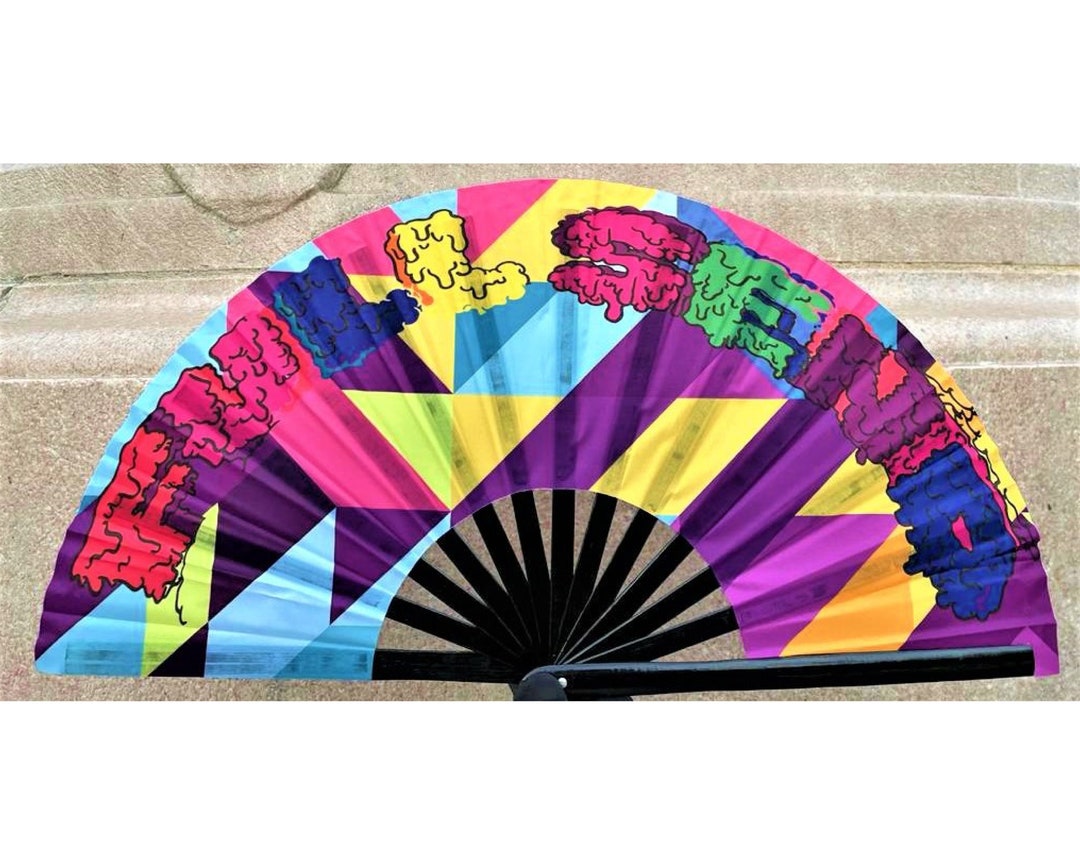 Large Psychedelic Rave Fan | Bamboo & Nylon Clack Fan - Etsy