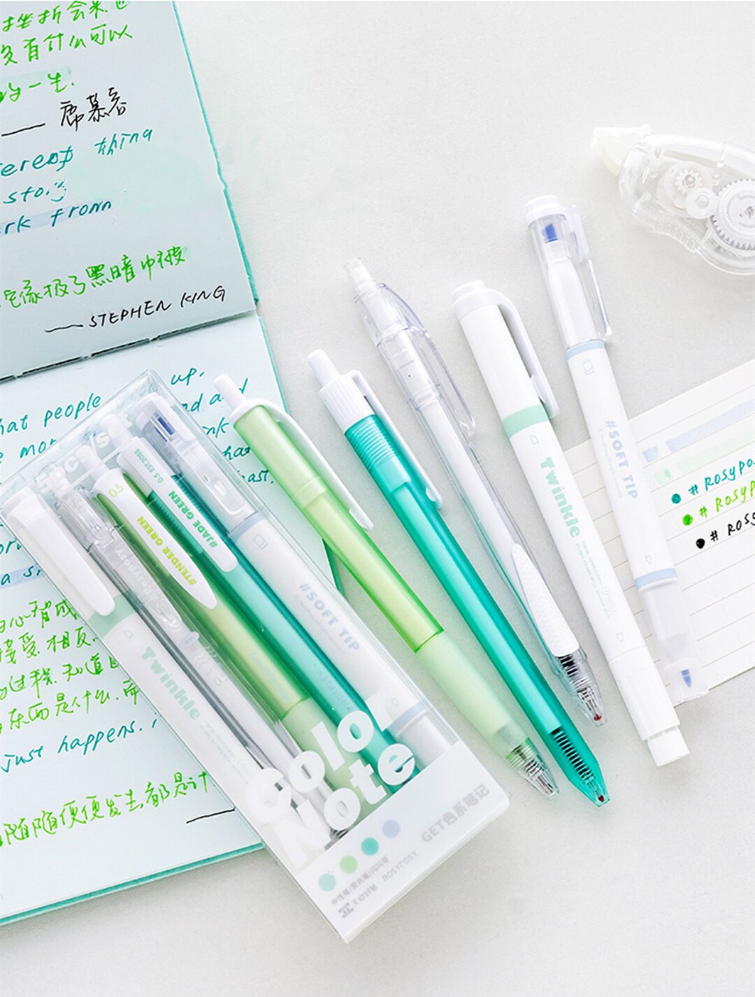 5pcs Color Note Pen Set, Colorful Retractable Gel Pens and Highlighters ...