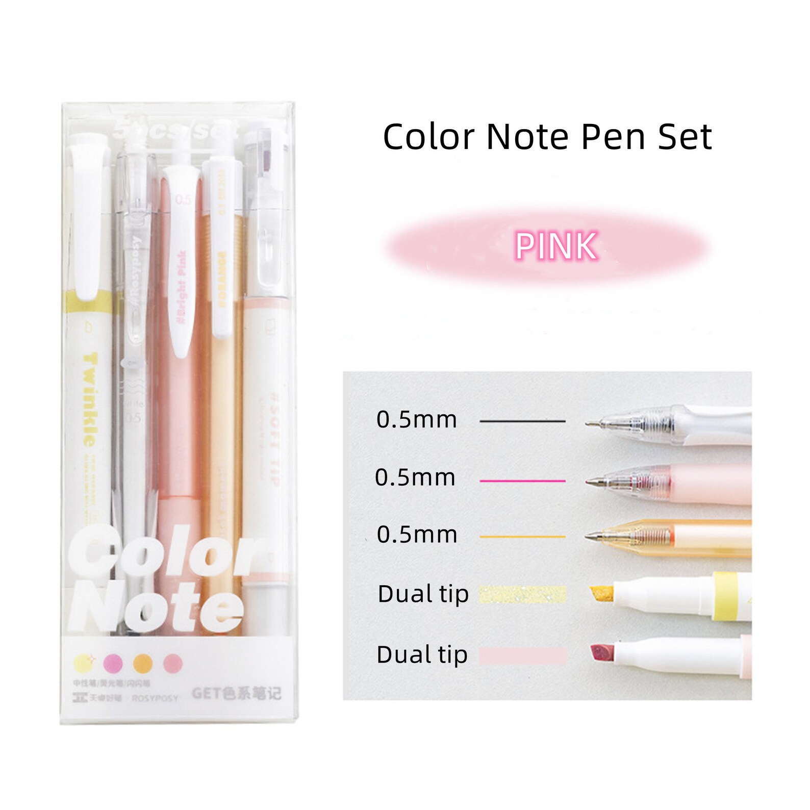5pcs Color Note Pen Set Colorful Retractable Gel Pens and - Etsy Canada