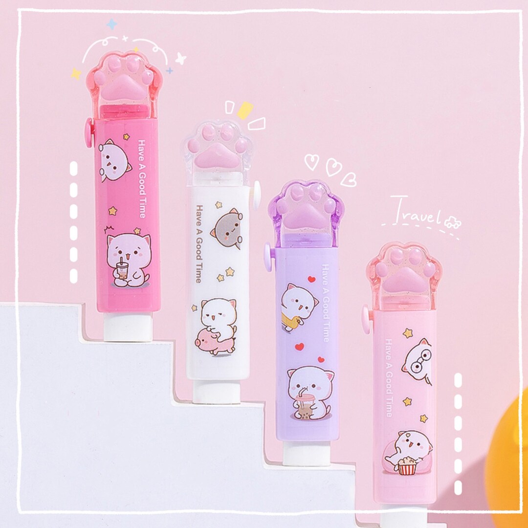 Cute Cat Paw Retractable Eraser Kawai Peach Cat Push&pull - Etsy