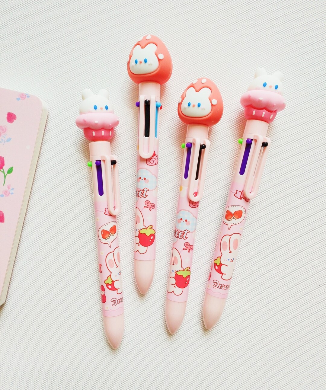 Multiple Color Cute Strawberry Bunny Ballpoint Pen,6 Colors in 1 Kawaii ...