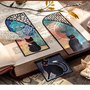 Cat Bookmark Set/ Black Cat Bookmark/ Victorian Style/cat and Butterfly ...