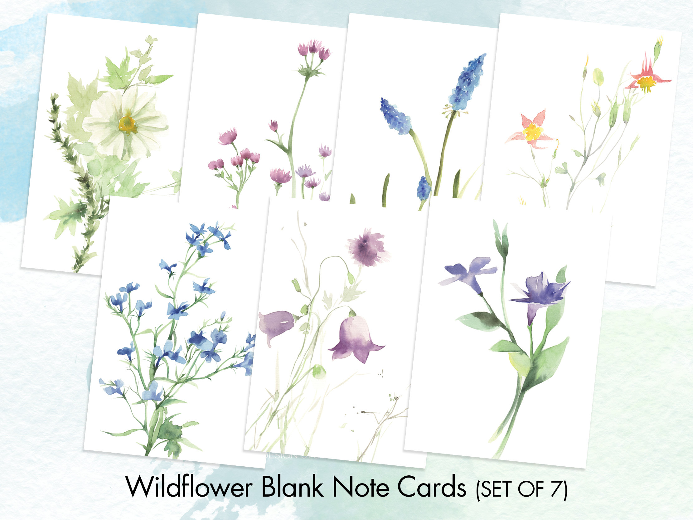 Wildflower Watercolor Blank Note Cards (set of 7) - Etsy