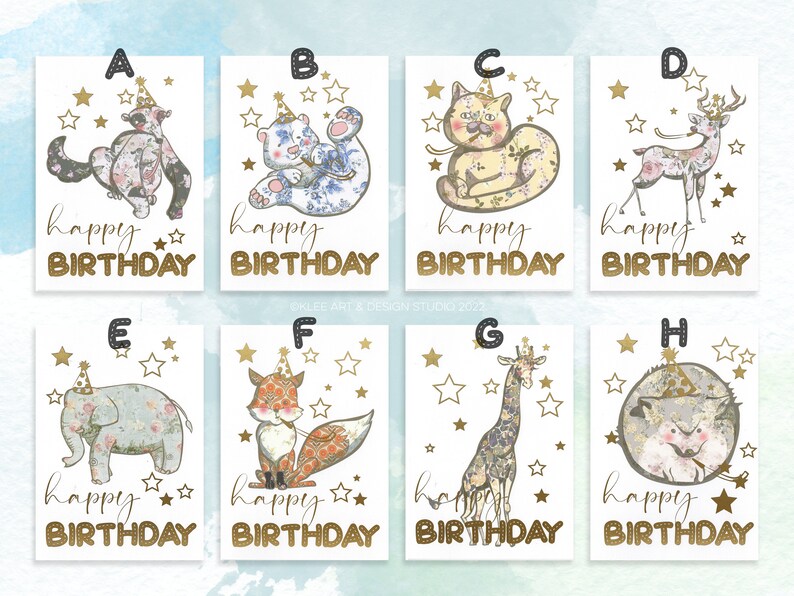 Alphabet Animal Birthday Card With Gold Foil - Etsy