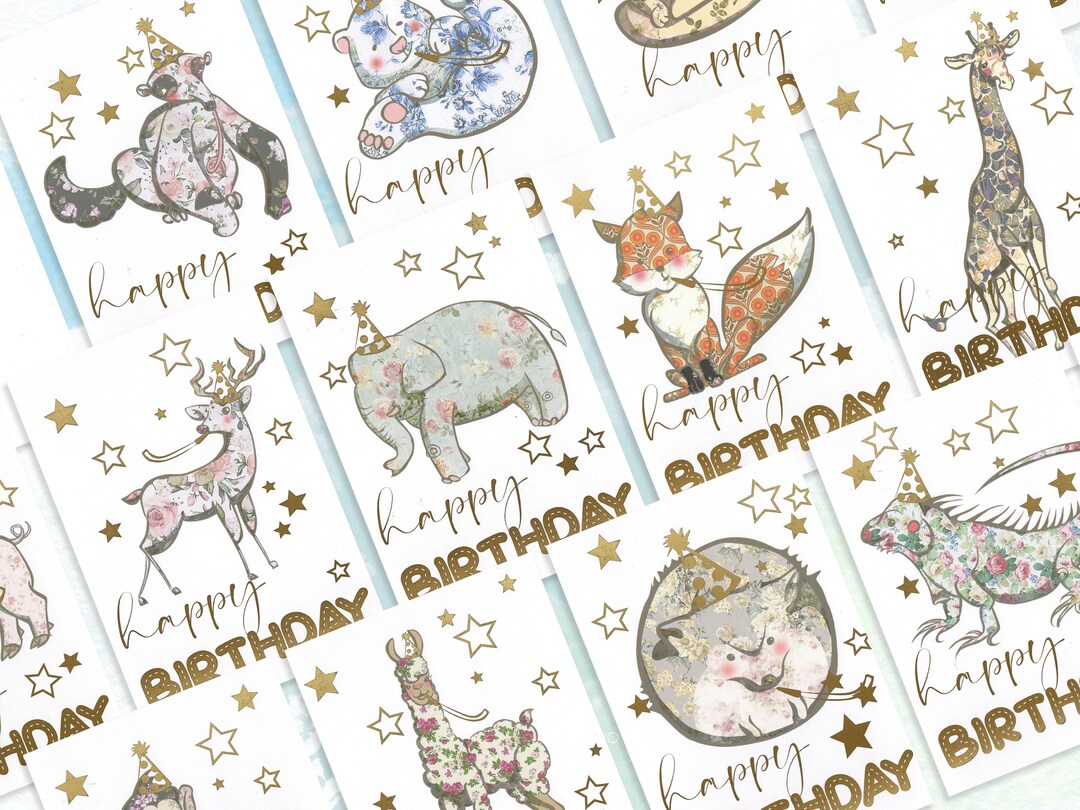 Alphabet Animal Birthday Card With Gold Foil - Etsy