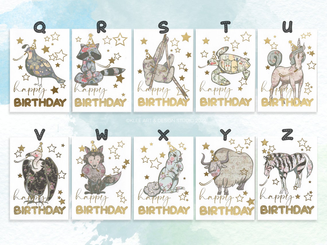 Alphabet Animal Birthday Card With Gold Foil - Etsy