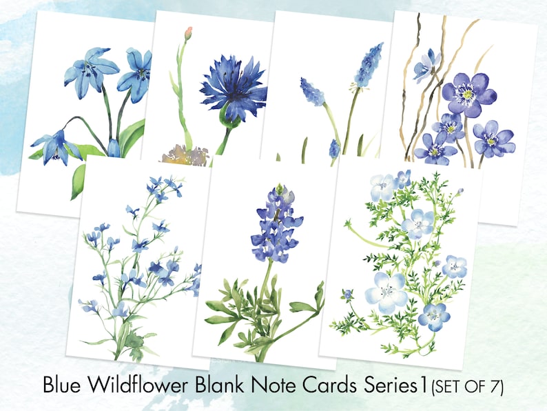 Blue Wildflower Blank Note Cards Series1 (set of 7) - Etsy