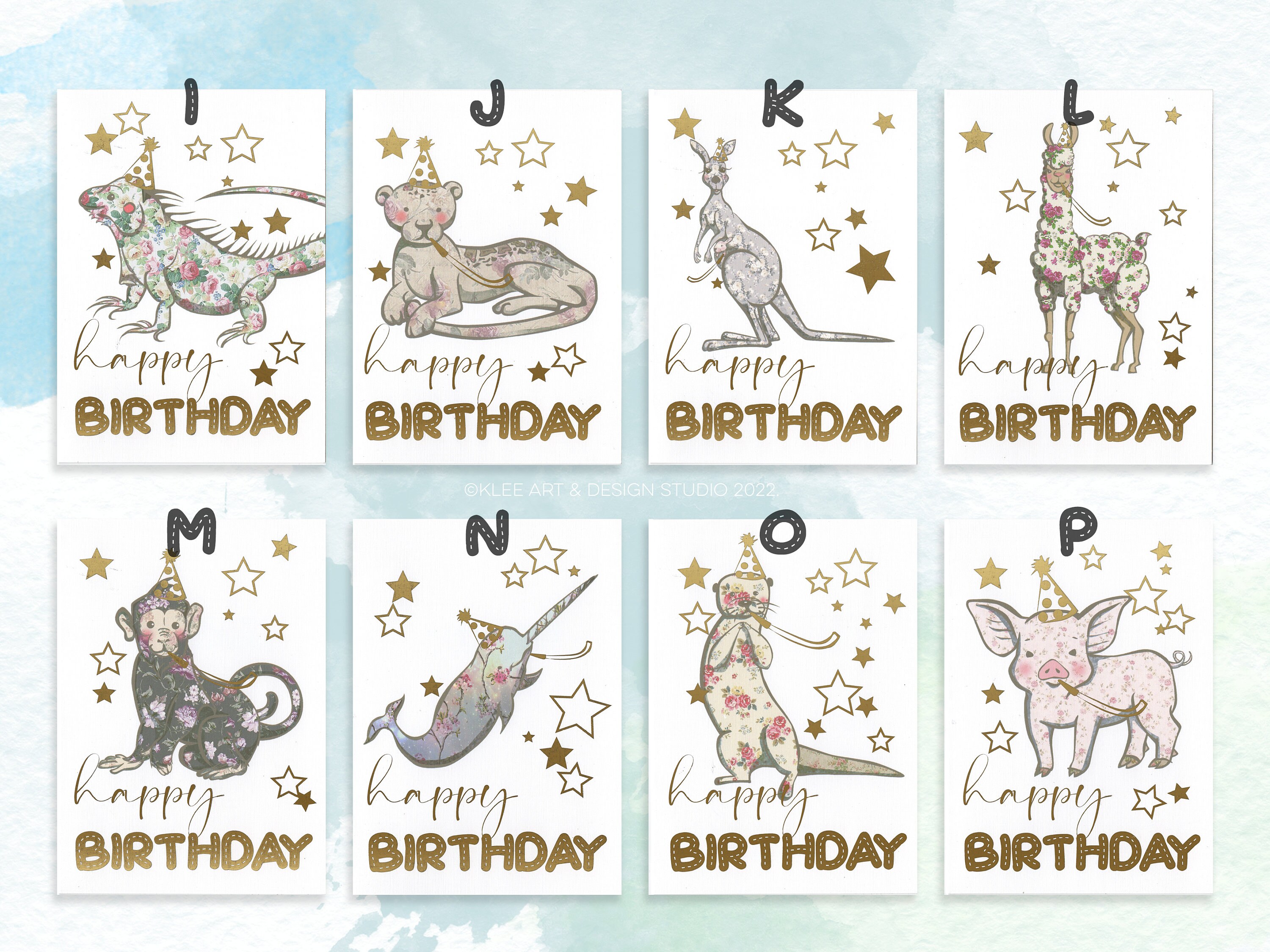 Alphabet Animal Birthday Card With Gold Foil - Etsy