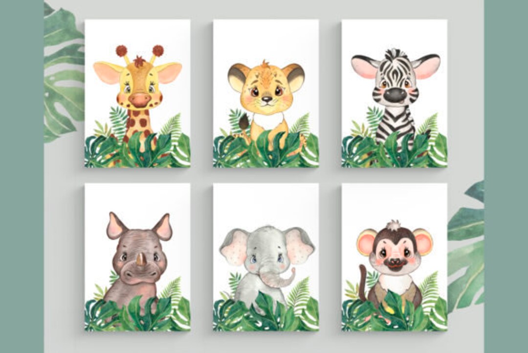 Safari Animal Set Nursery Wall Art, Jungle Nursery Prints, Nursery Wall ...