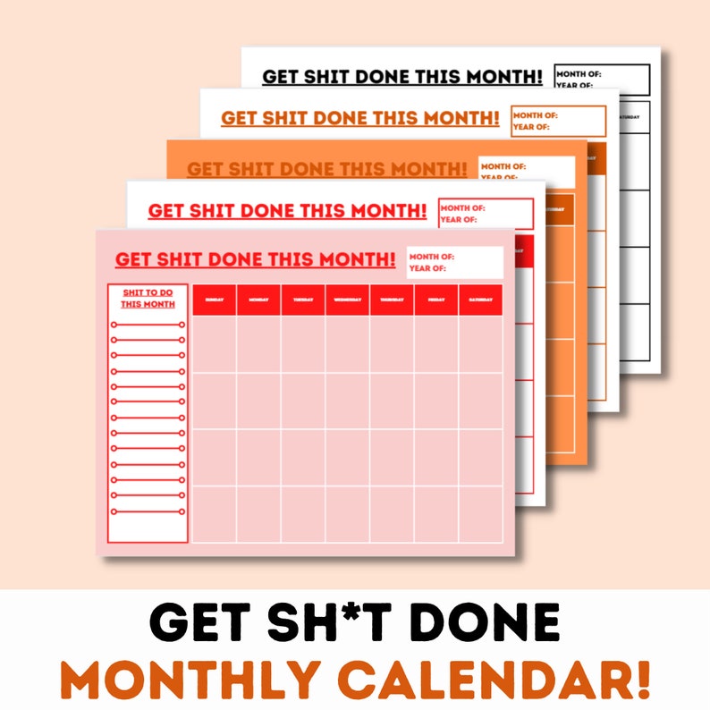 Get Shit Done Weekly Monthly to Do List Printable, Productivity Bundle ...