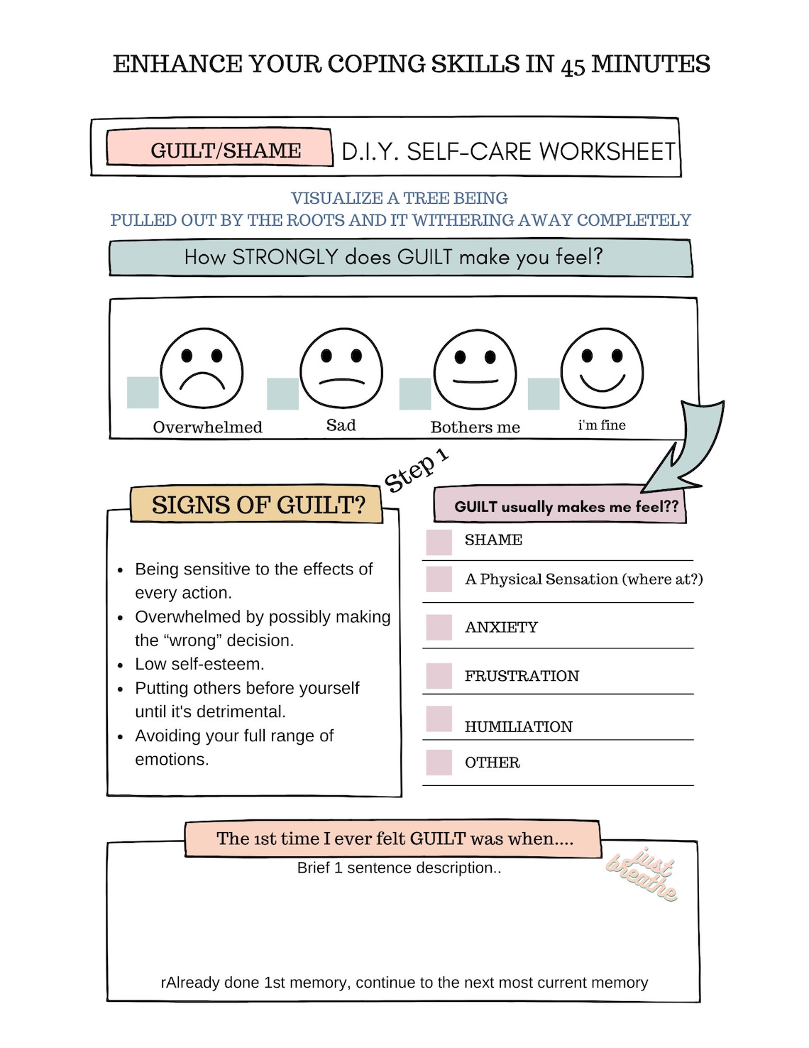 Guilt Shame Enhance Your Coping Skills Journal Self care Worksheet guilt-shame-enhance-your-coping-skills-journal-self-care-worksheet