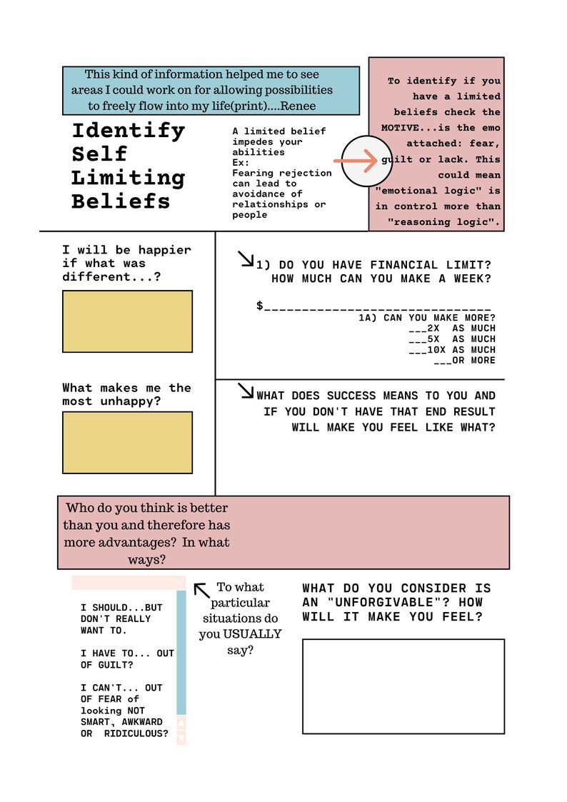 Identify Limited Beliefs, Limiting Belief Worksheet, Printable Guided ...