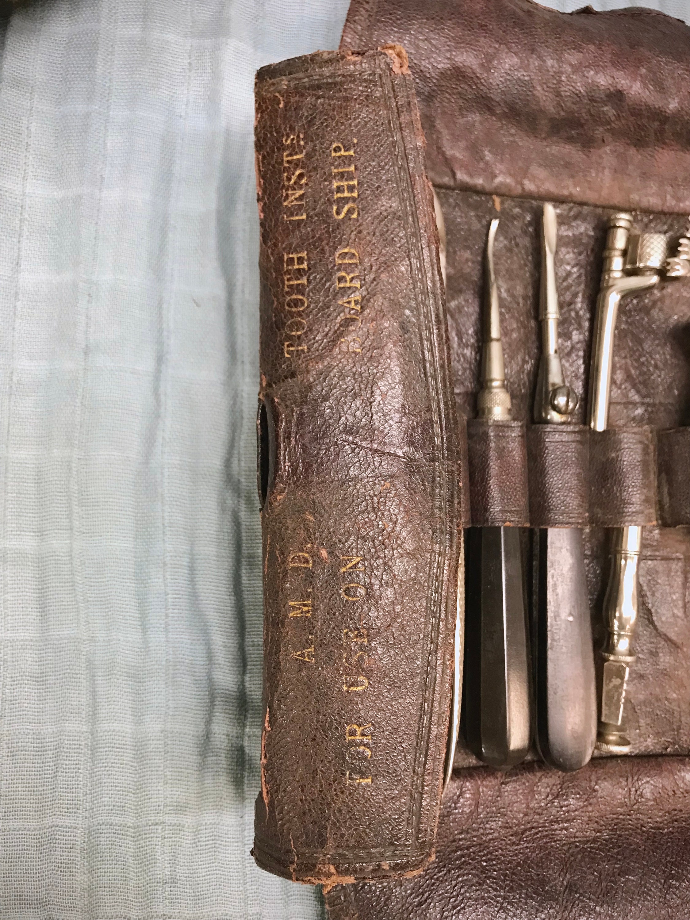 Marine Dental Tool Set W/ Original Leather Roll, Cased Set, Rare Dental ...