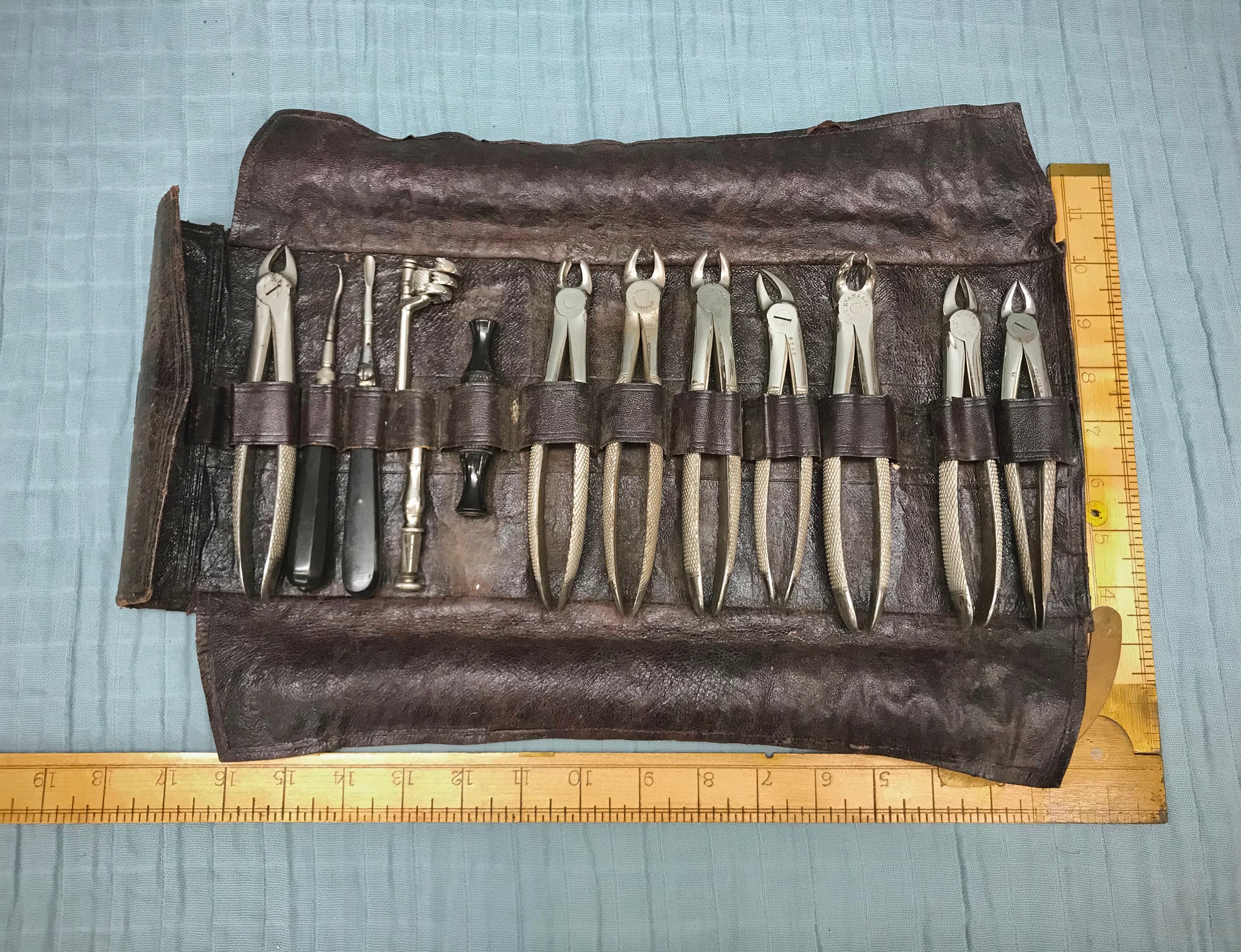 Marine Dental Tool Set W/ Original Leather Roll, Cased Set, Rare Dental ...