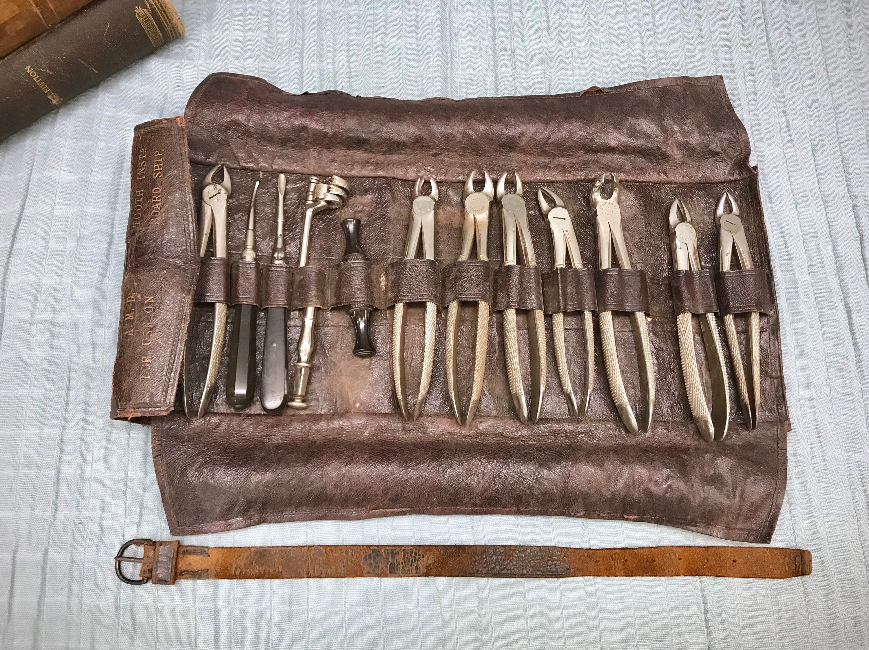 Marine Dental Tool Set W/ Original Leather Roll, Cased Set, Rare Dental ...