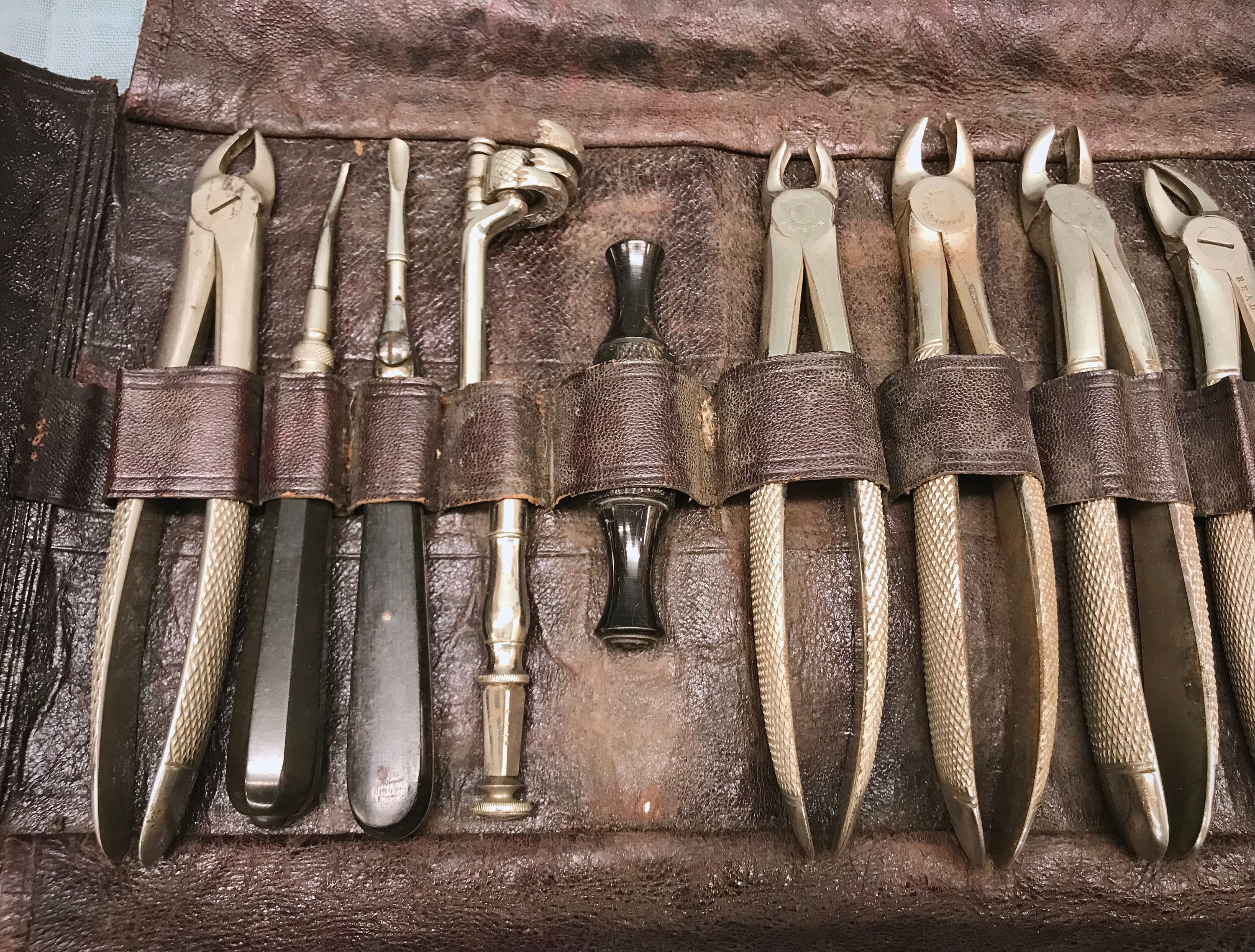 Marine Dental Tool Set W/ Original Leather Roll, Rare Dental Antiques ...